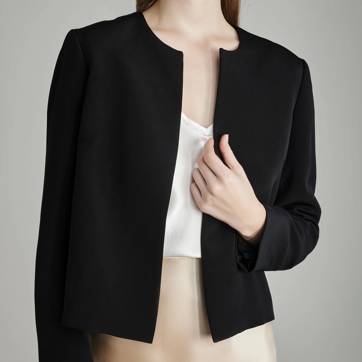 Daisysilk Women's Open Front Silk Blazer Cropped Silk Suit Jacket No ...