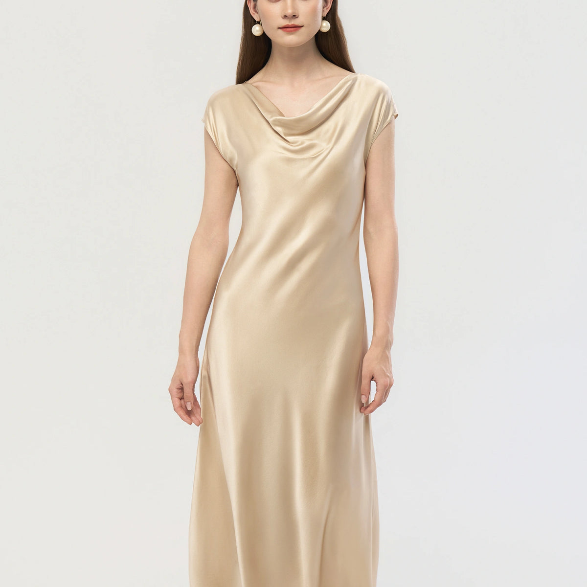 DaisySilk 22 Momme Mulberry Silk Cowl Neck Midi Dress Women Bias Cut ...
