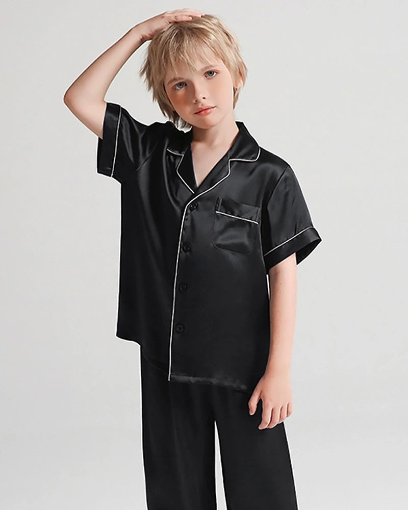 DaisySilk Boys Silk Pajamas Set Short Sleeve Top and Long Pants Kids ...