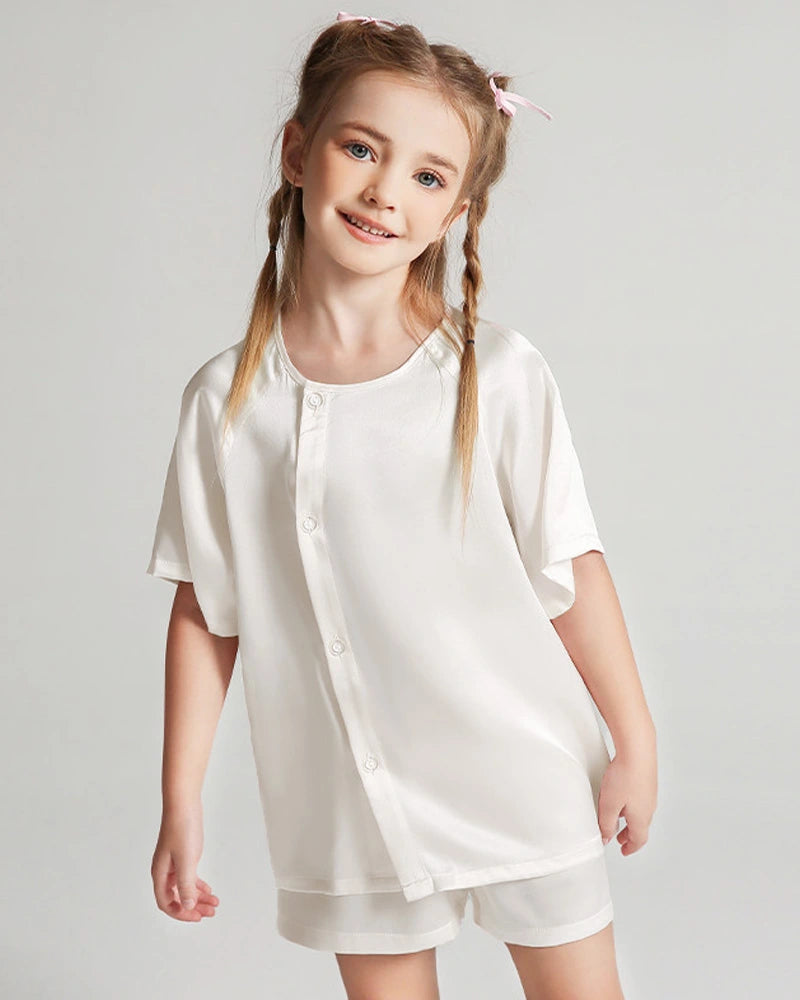 DaisySilk Kids Silk Pajamas for Girls and Boys Short Sleeve Top Shorts ...