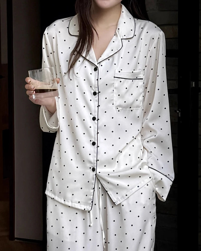 DaisySilk Women's Silk Pajamas Set Small Polka Dot Long Sleeve ...
