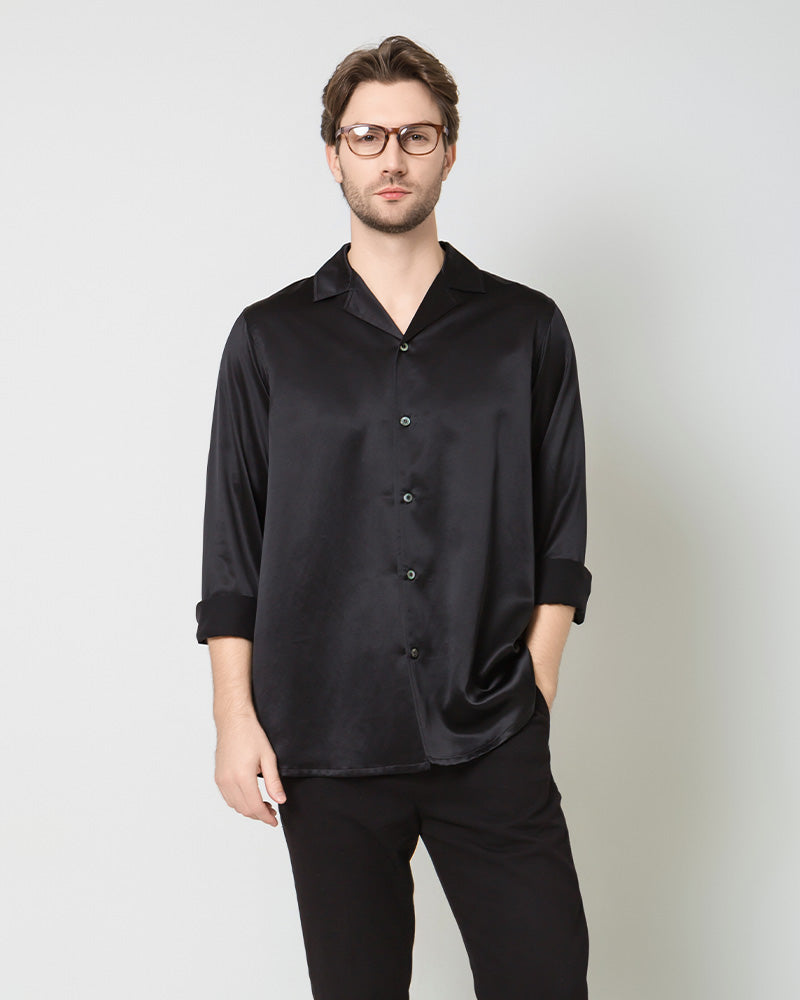 DaisySilk Men’s Silk Shirt 100% Silk Satin Button Up Long Sleeve Top ...