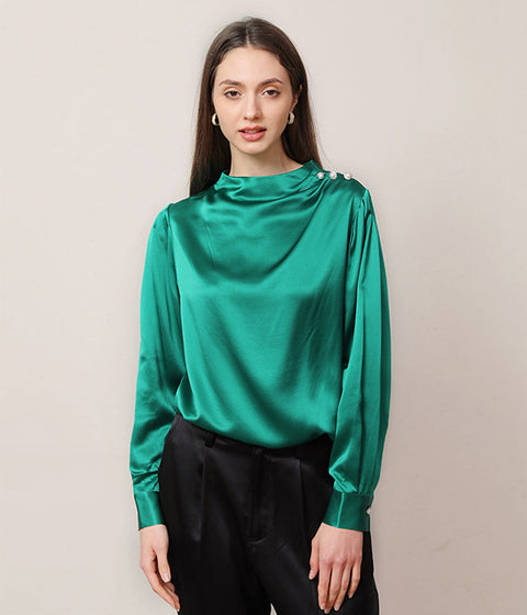 DaisySilk Mock Neck Silk Blouse Silk Shirt Women Pearl Buttons – DAISYSILK